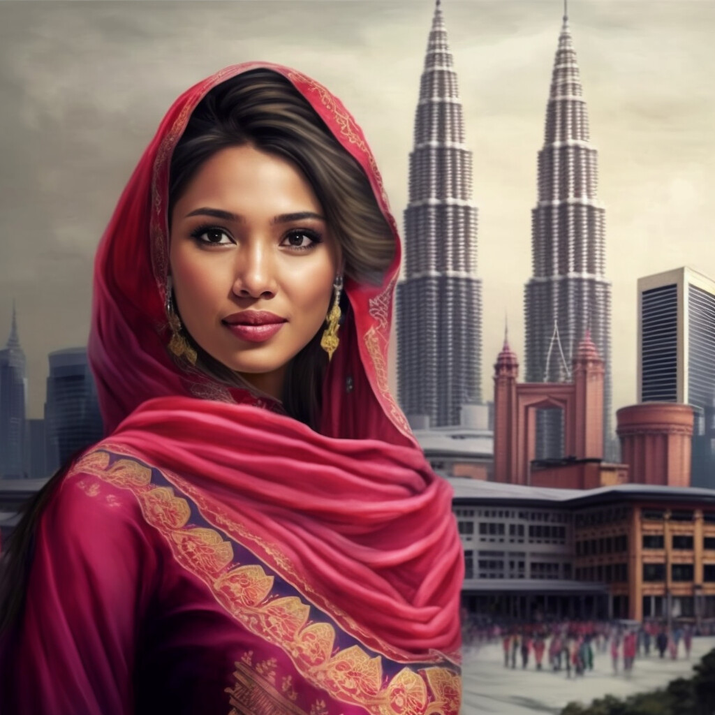ArtStation - Melayu Women in Malay costum with Petronas Twin Tower ...