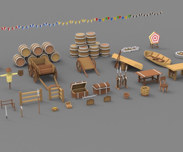 ArtStation - Low Poly Medieval Exterior Pack Collection Low-poly 3D ...