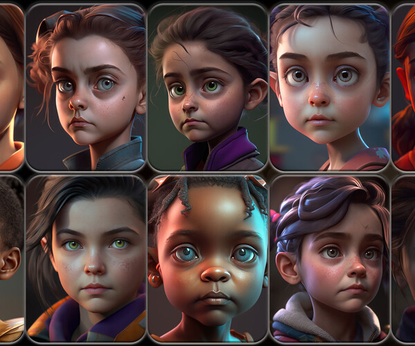 ArtStation - 300 Cartoon Kid Head Sculpt (Boy and Girl) Reference Pack ...