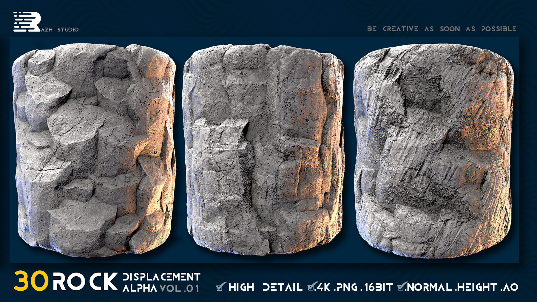 ArtStation - 30 Rock Displacement Alpha - Vol 01 | Game Assets