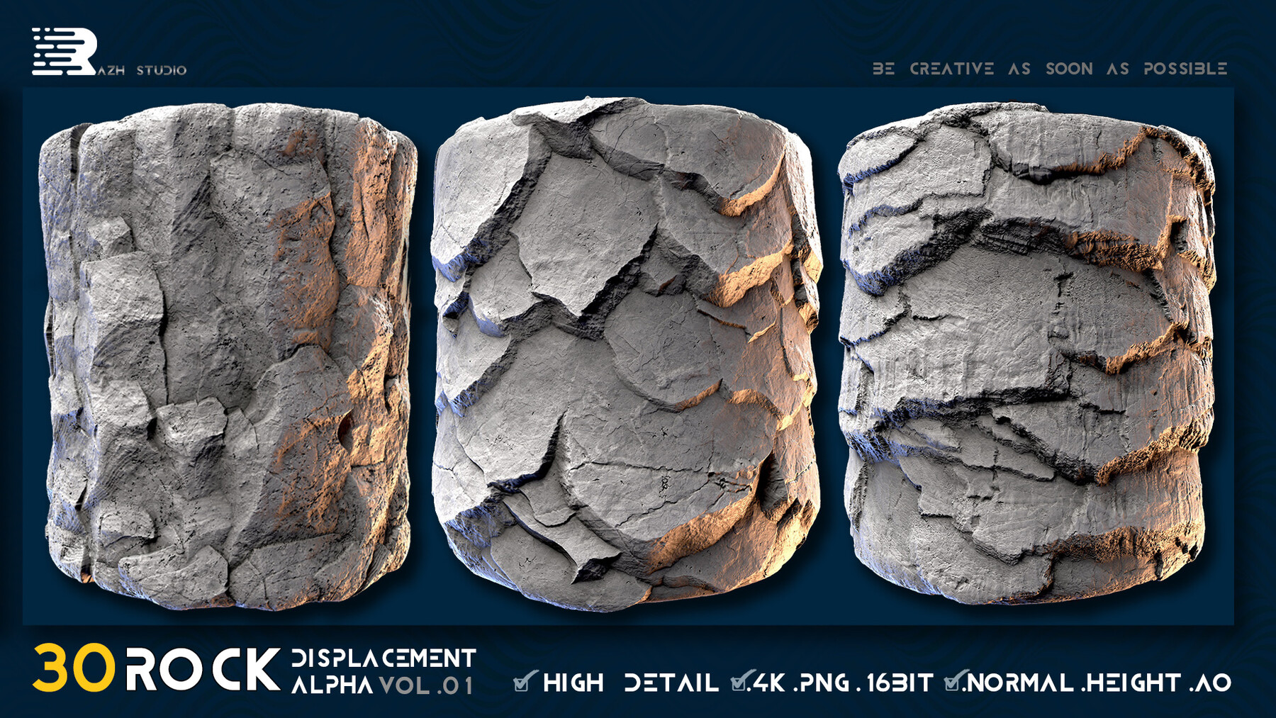 ArtStation - 30 Rock Displacement Alpha - Vol 01 | Game Assets