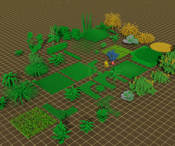 ArtStation - Grass and plants voxel kitbash | Game Assets