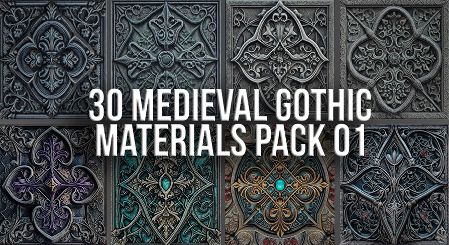 3D Game Asset Store - 30 Medieval Gothic Seamless PBR Textures Pack 01
