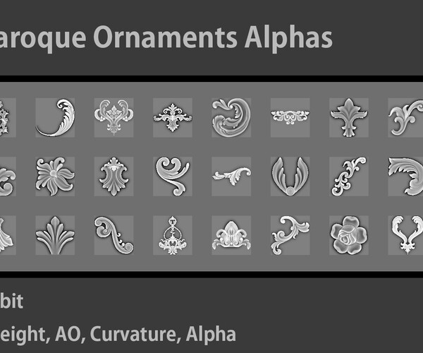 ArtStation - Baroque Ornaments Alphas Vol. 2 | Brushes