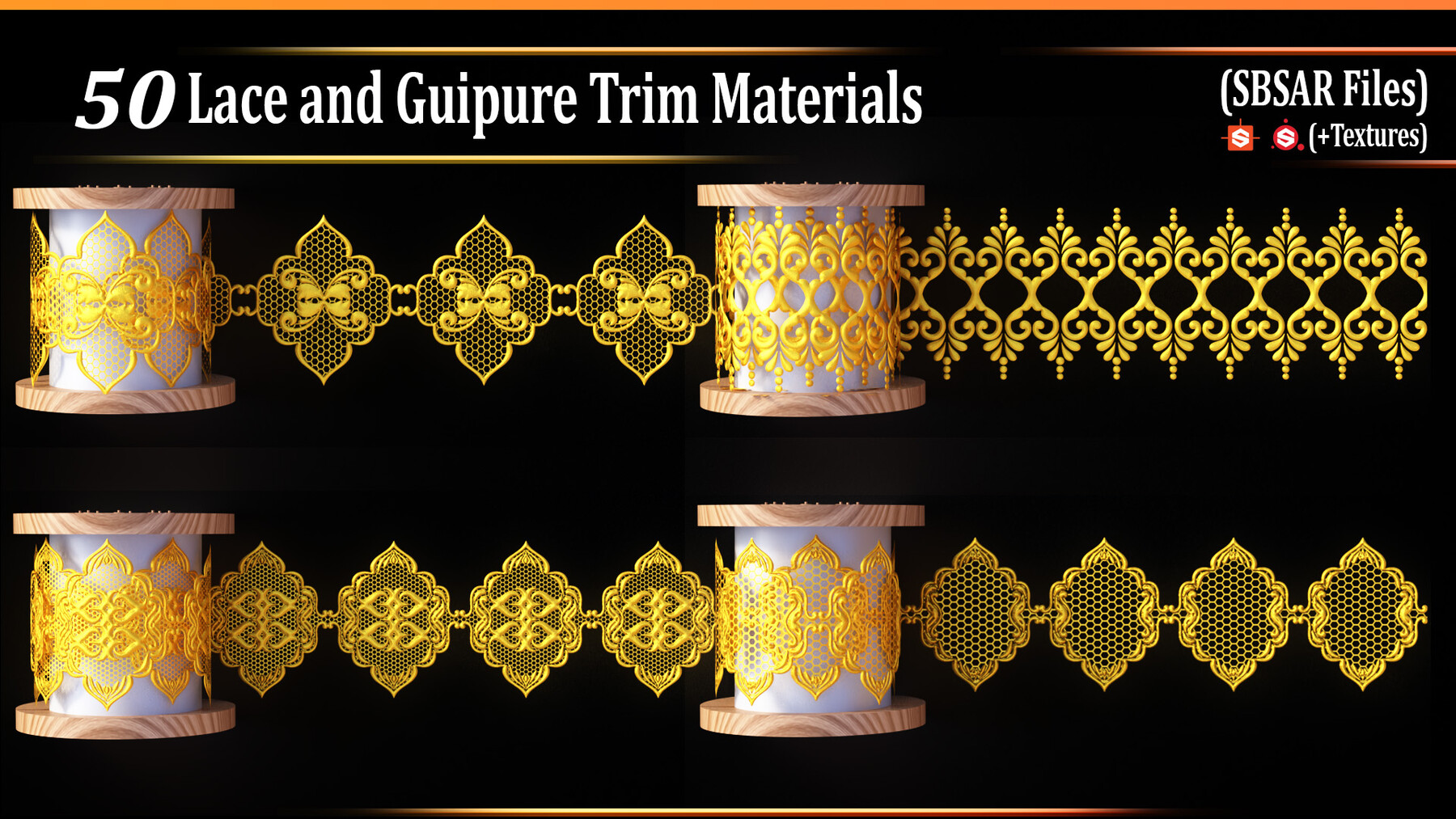 ArtStation - 50 Lace and Guipure Trim Materials ( SBSAR+Textures(+AO ...