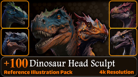 ArtStation - 100 Dinosaur Head Sculpt Reference Pack | 4K | v.14 | Artworks