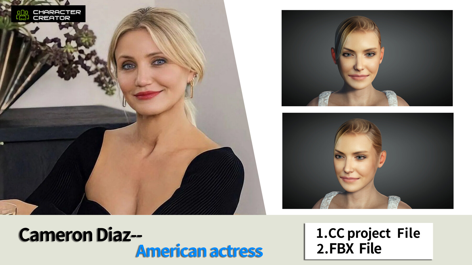 ArtStation - Cameron Diaz/American actress with blendshape and full cc3 body skeleton | Game Assets