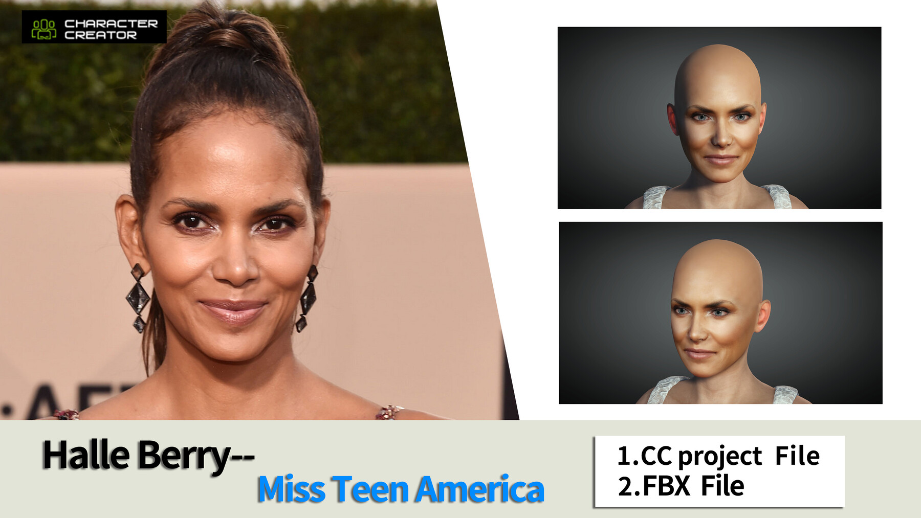 ArtStation - Halle Berry/Miss Teen America with blendshape and full cc3 body skeleton | Game Assets
