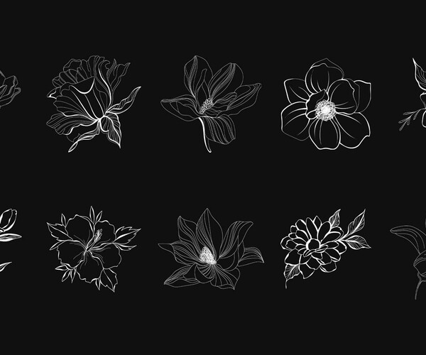 ArtStation - 140 Floral Alphas and Stickers | Brushes