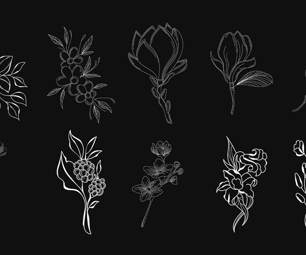 ArtStation - 140 Floral Alphas and Stickers | Brushes
