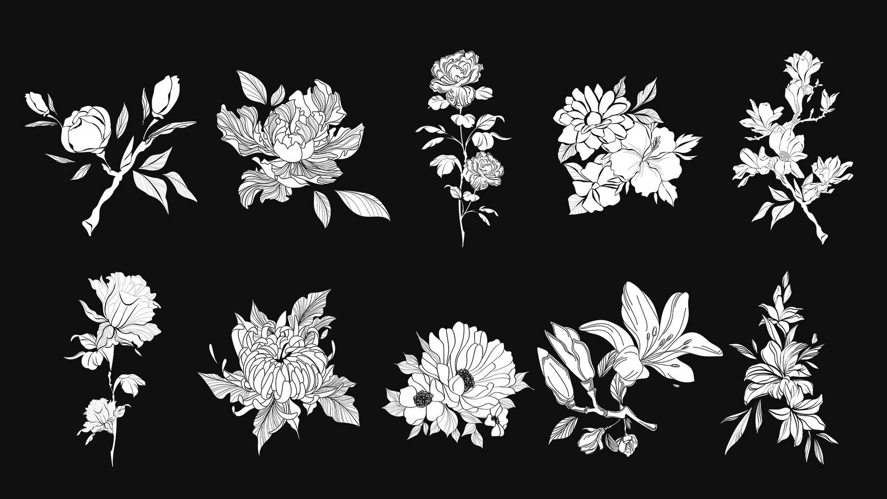 ArtStation - 140 Floral Alphas and Stickers | Brushes