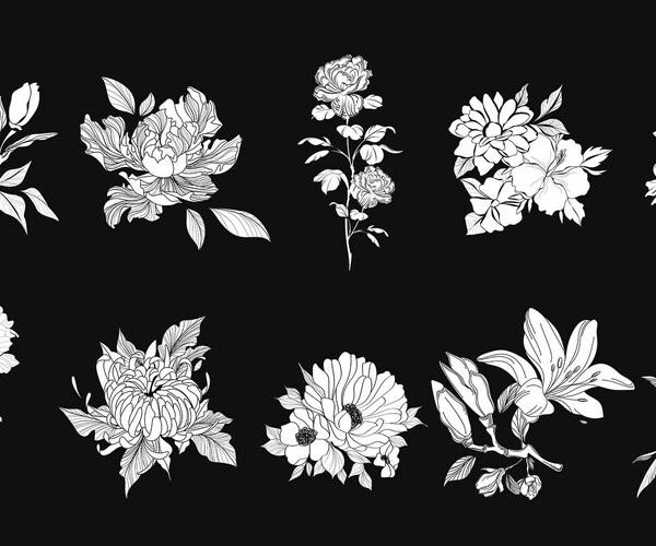 ArtStation - 140 Floral Alphas and Stickers | Brushes