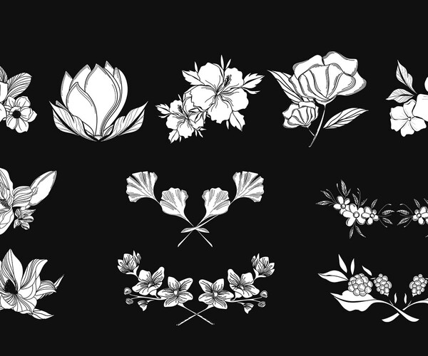 ArtStation - 140 Floral Alphas and Stickers | Brushes