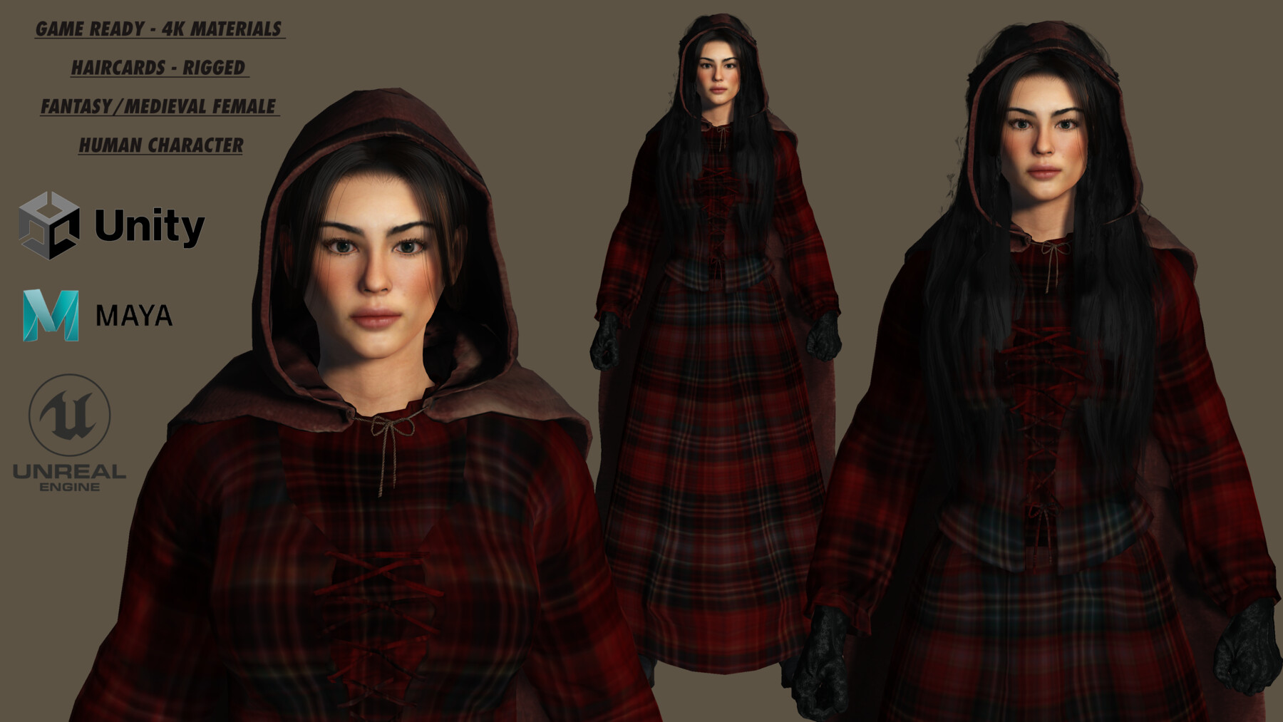 ArtStation - AAA 3D FANTASY FEMALE CHARACTER - MEDIEVAL WOMAN 01 | Game ...
