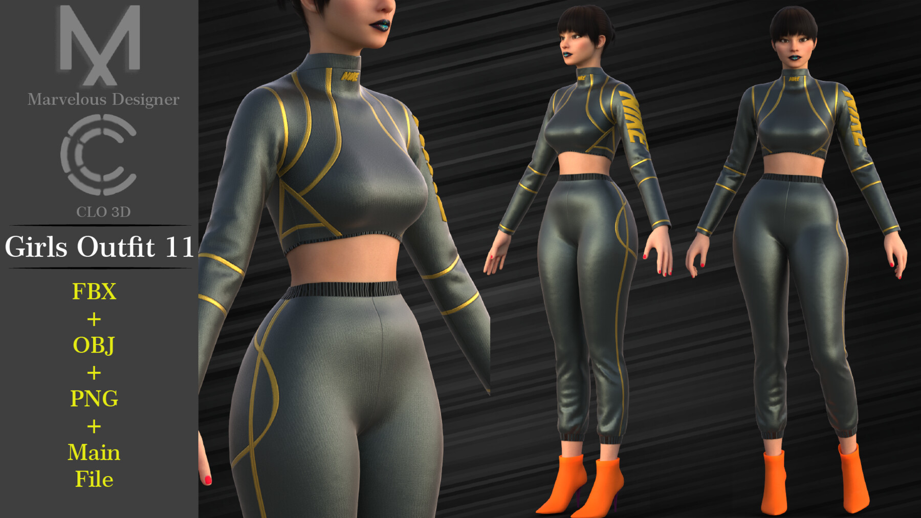 ArtStation - Girls Outfit 11 / Marvelous Designer / CLO3D Project File + OBJ + FBX + PNG | Game ...