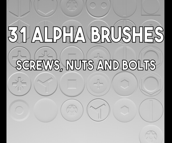ArtStation - 31 Screws, Nuts and Bolts Alpha Brush Pack | Brushes