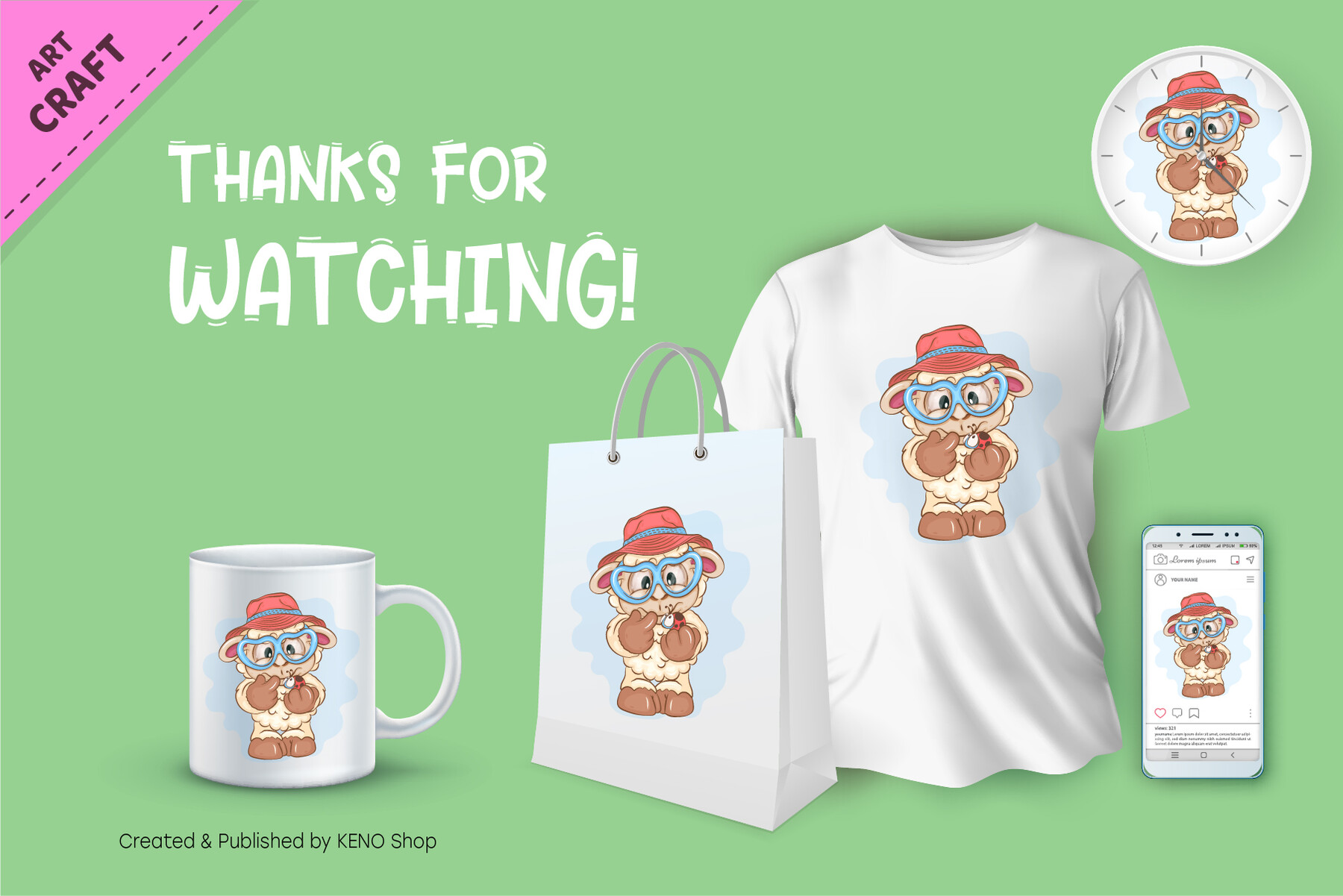 ArtStation - Cartoon Sheep and Ladybug. Clipart. | Artworks