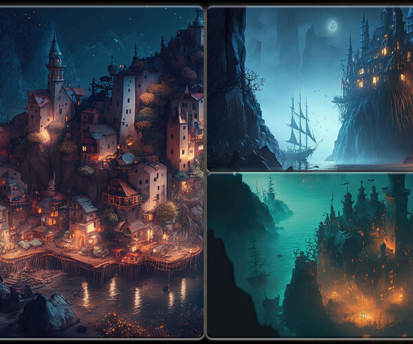 ArtStation - 100 Fantasy Environments - City Night Reference Pack | 8K ...