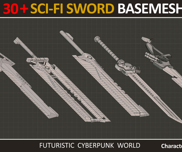 ArtStation - 30+ SCI FI ATTACK (SCI FI CYBERPUNK SWORD BASEMESHES) VOL ...