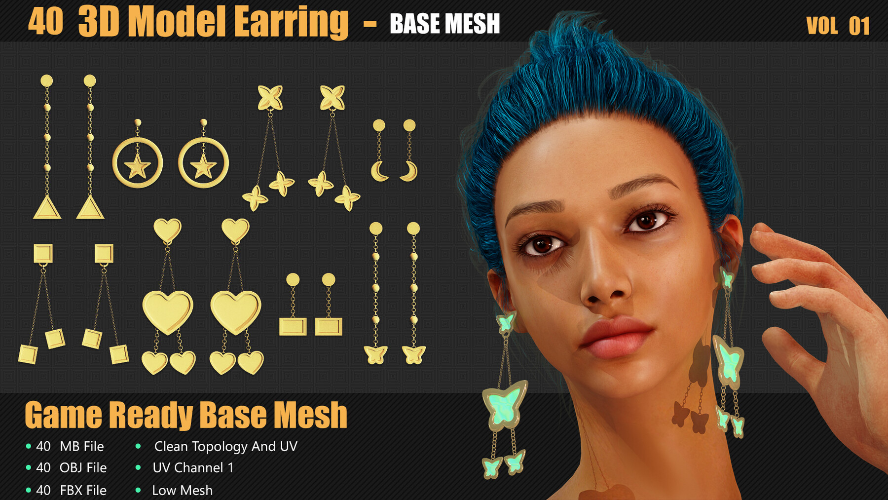 ArtStation - 40 3D Earring Models In Maya For Game And Animation | Game ...