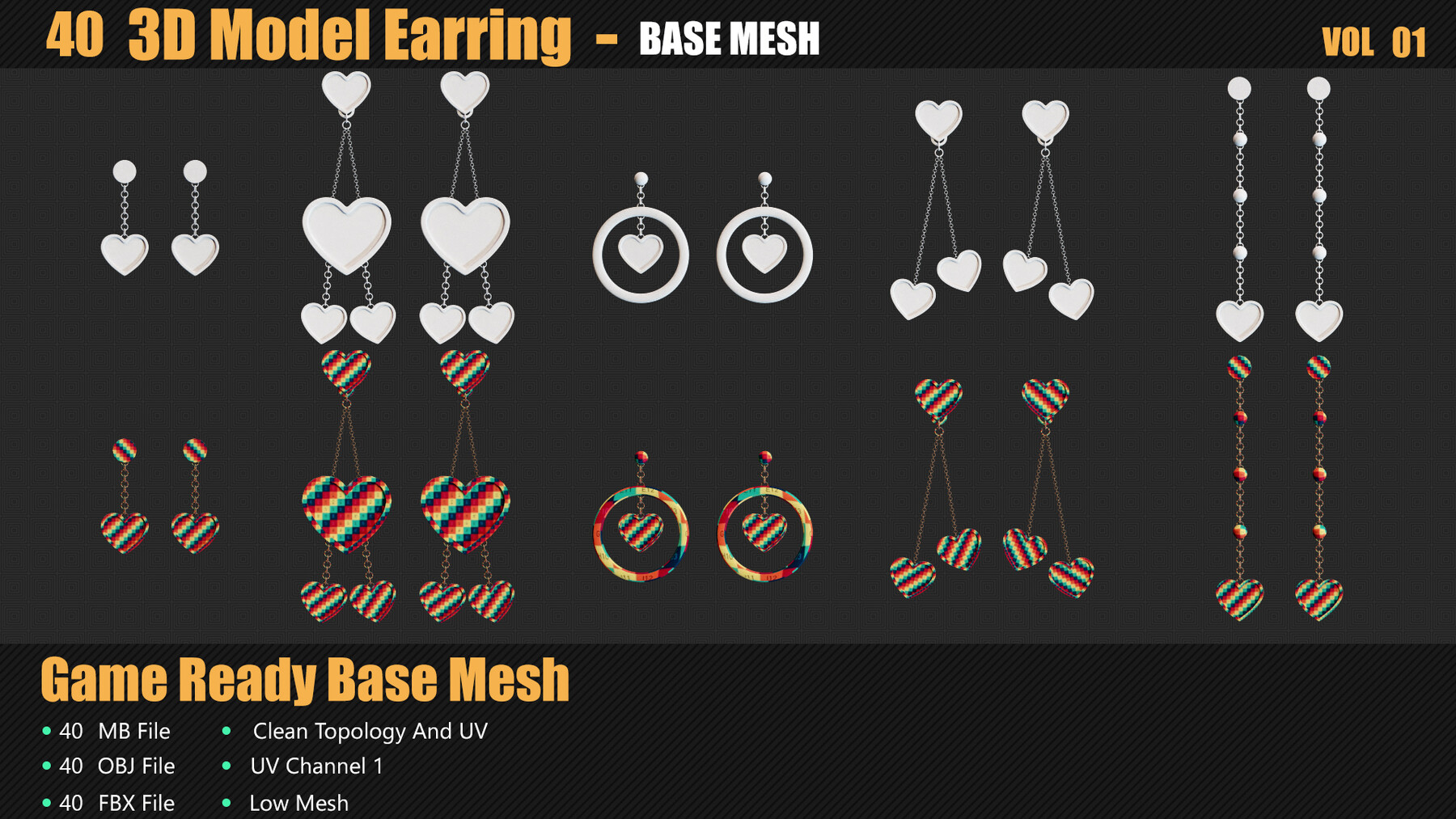 ArtStation - 40 3D Earring Models In Maya For Game And Animation | Game ...