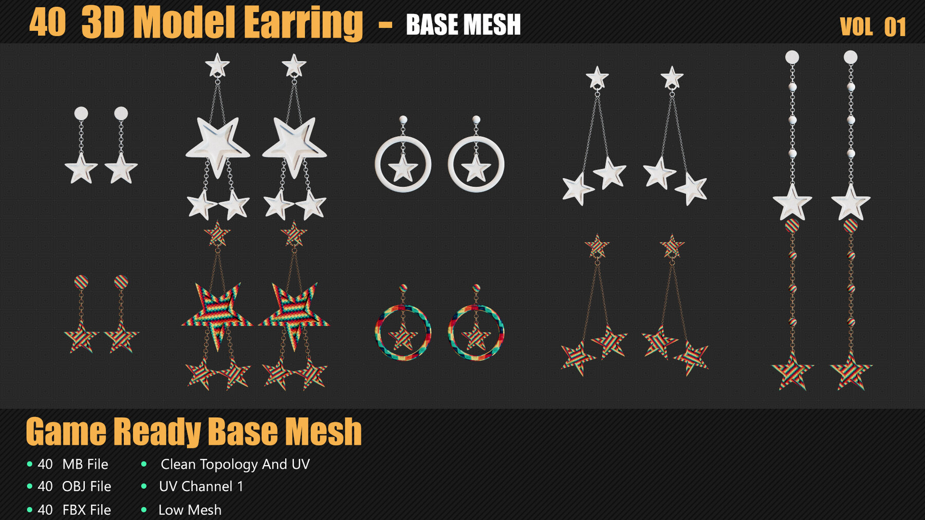 ArtStation - 40 3D Earring Models In Maya For Game And Animation | Game ...