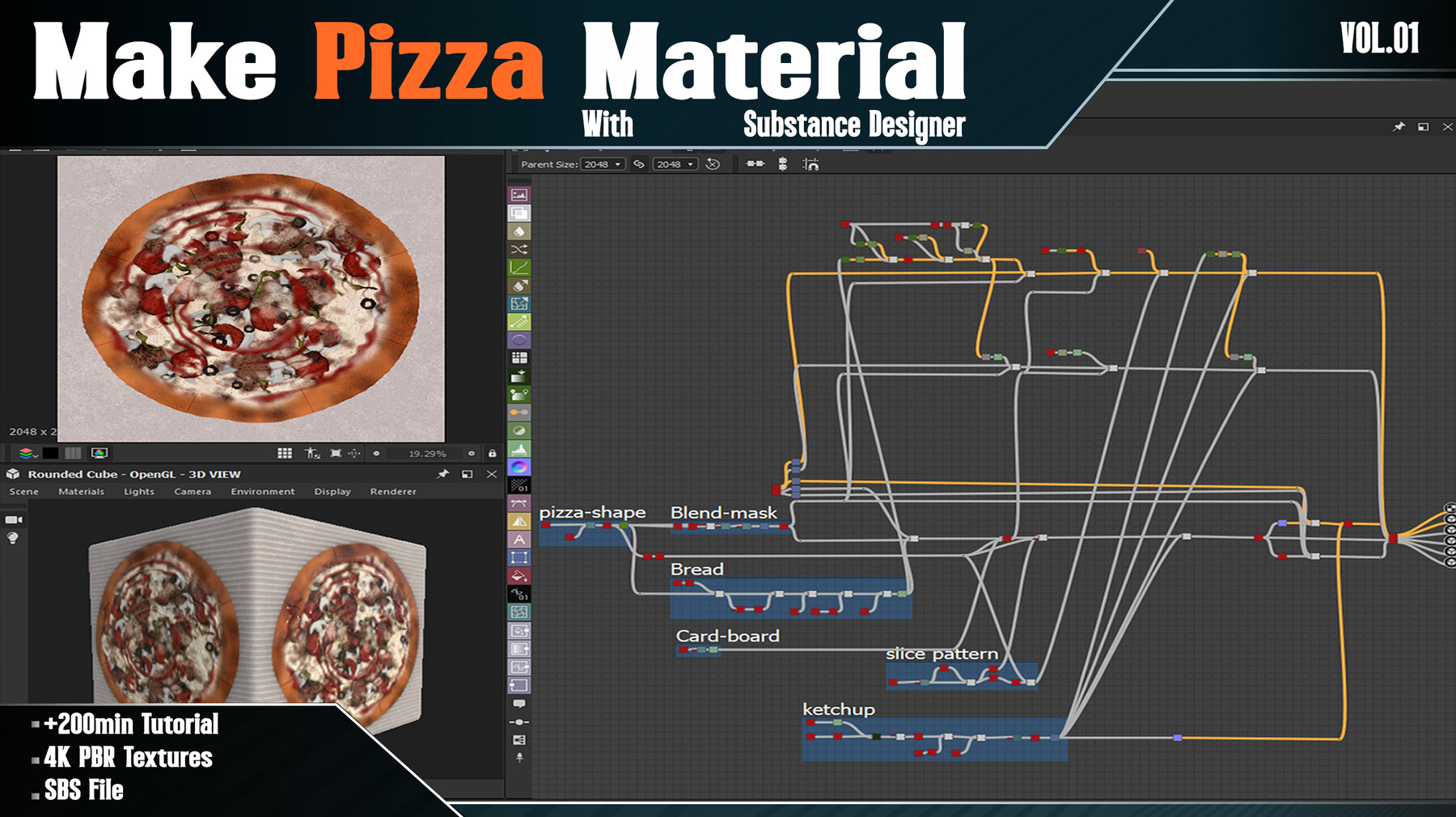 ArtStation - Make Pizza Material With Substance Designer (+200min tutorial) - Vol.01 | Tutorials