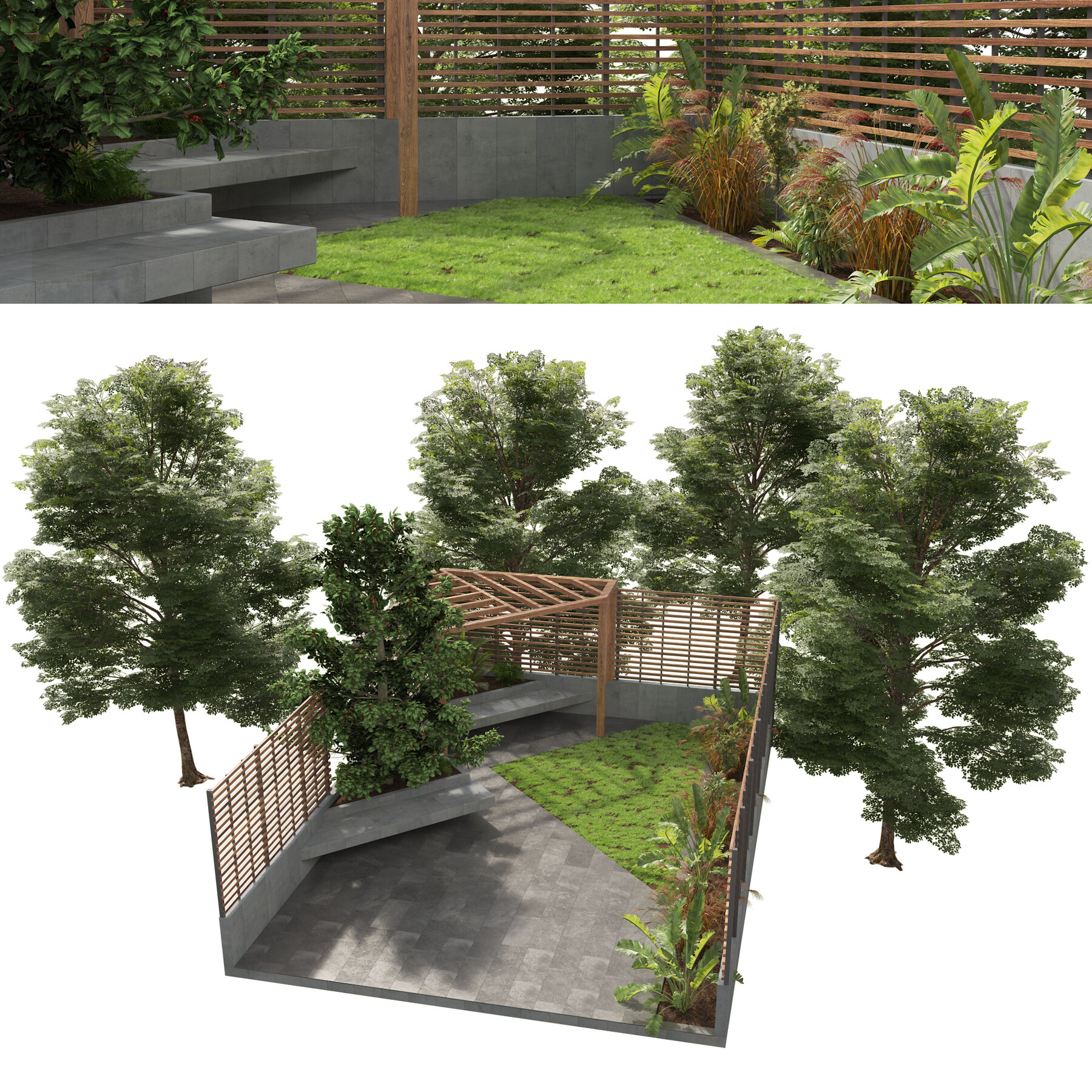 ArtStation - Yard Garden with bench and paillote | Resources