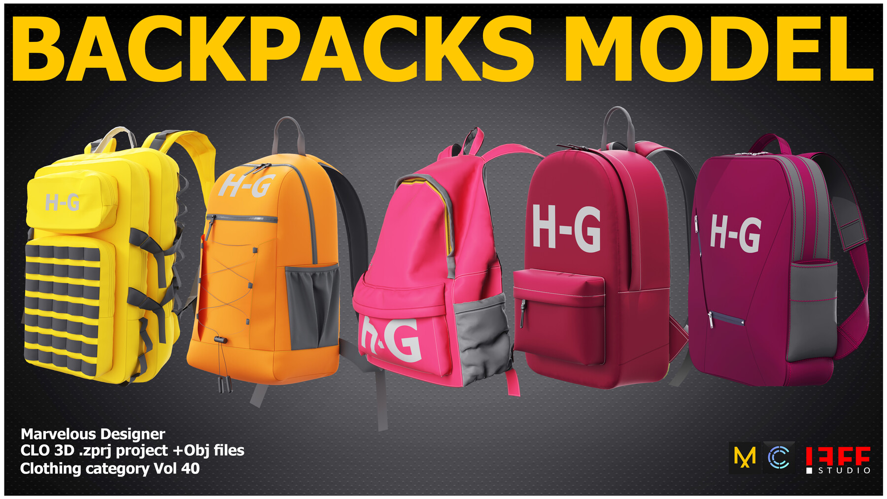 ArtStation - BACKPACK MODELS Vol 40 Marvelous designer/ Clo3d AND OBJ ...