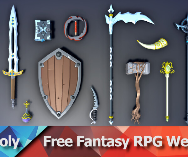 ArtStation - Free Low Poly Fantasy RPG Weapons | Game Assets