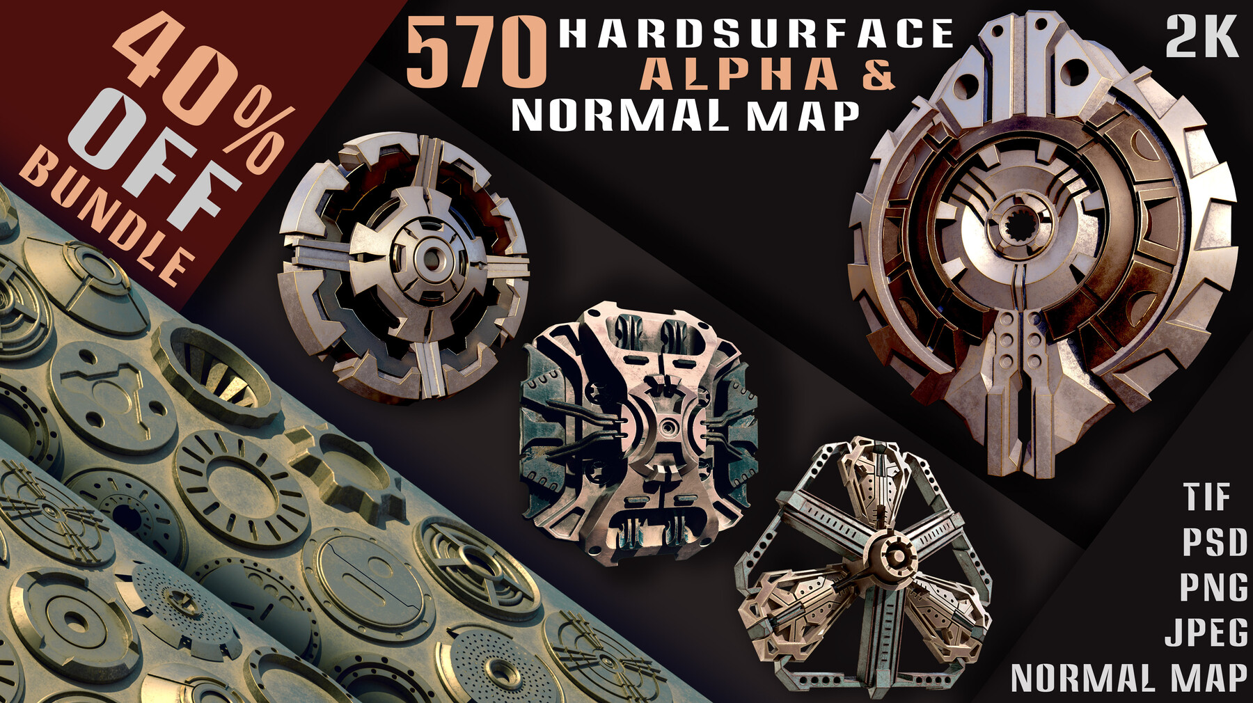 ArtStation - 570 Hardsurface Alpha & Normal map (bundle) (40%off) | Brushes