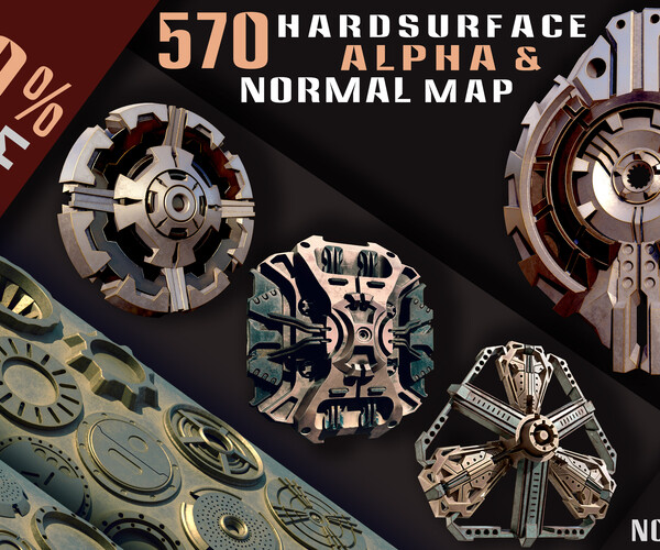 ArtStation - 570 Hardsurface Alpha & Normal map (bundle) (40%off) | Brushes