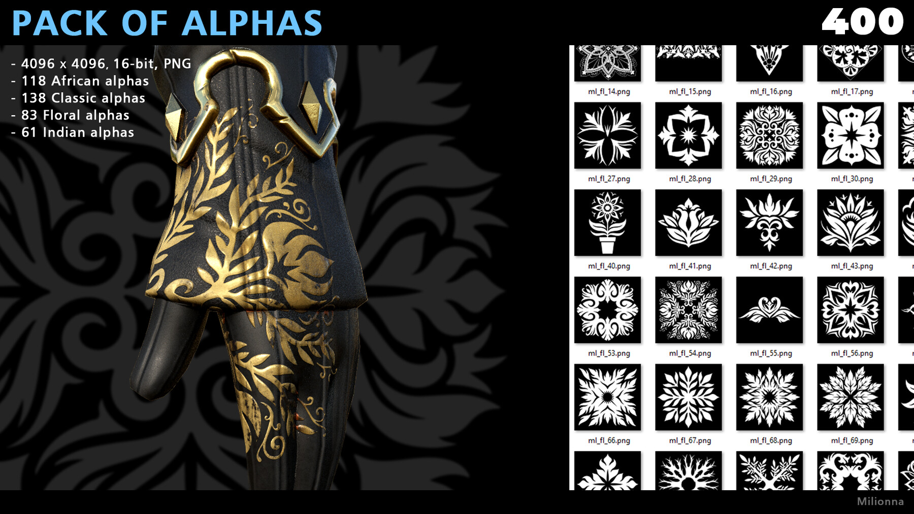 ArtStation - Pack of 400 Alphas (Indian, Floral, Classic, African) PNG ...