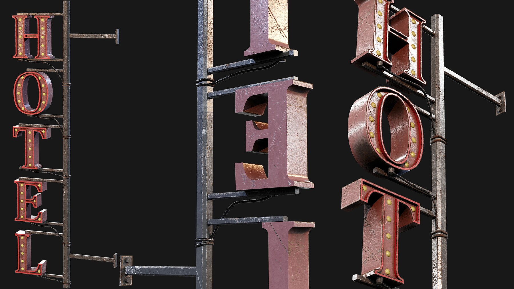 ArtStation - Hotel Sign - Game ready props | Game Assets