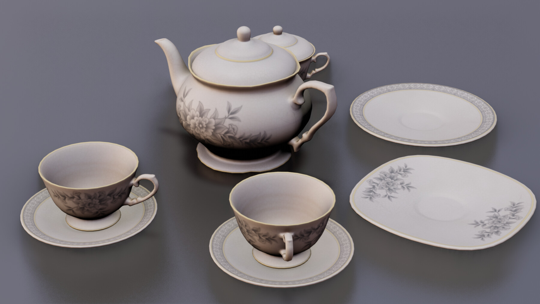 ArtStation - Tea Set 3D model game ready | Resources