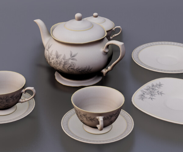 ArtStation - Tea Set 3D model game ready | Resources