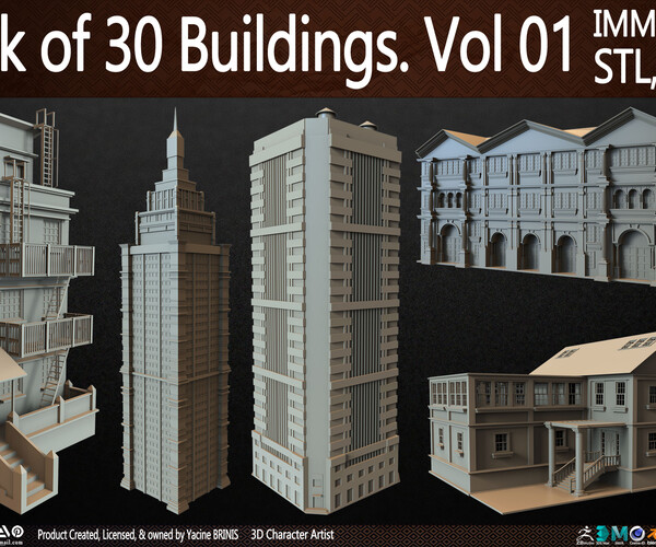 ArtStation - Pack of 30 Buildings Volume 01 (IMM Brush, Obj, STL, ZTL ...