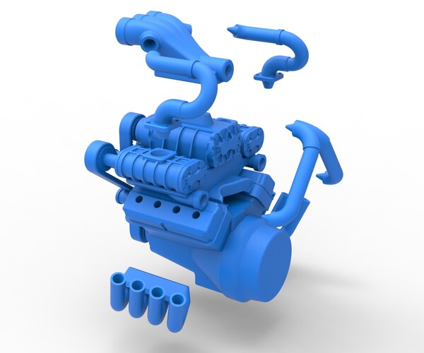 ArtStation - 3D printable Diecast engine V8 with triple supercharger ...