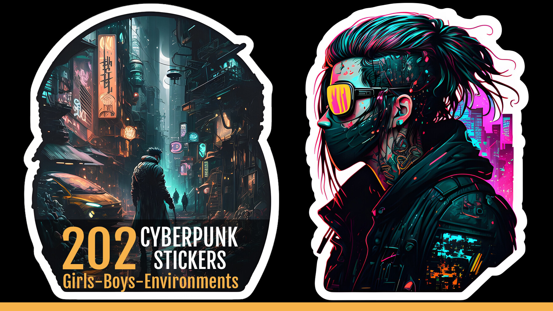 ArtStation - 202 Cyberpunk Stickers | Artworks