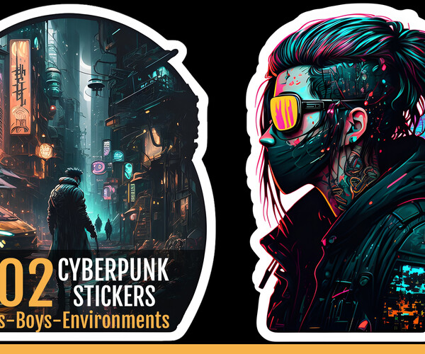 ArtStation - 202 Cyberpunk Stickers | Artworks