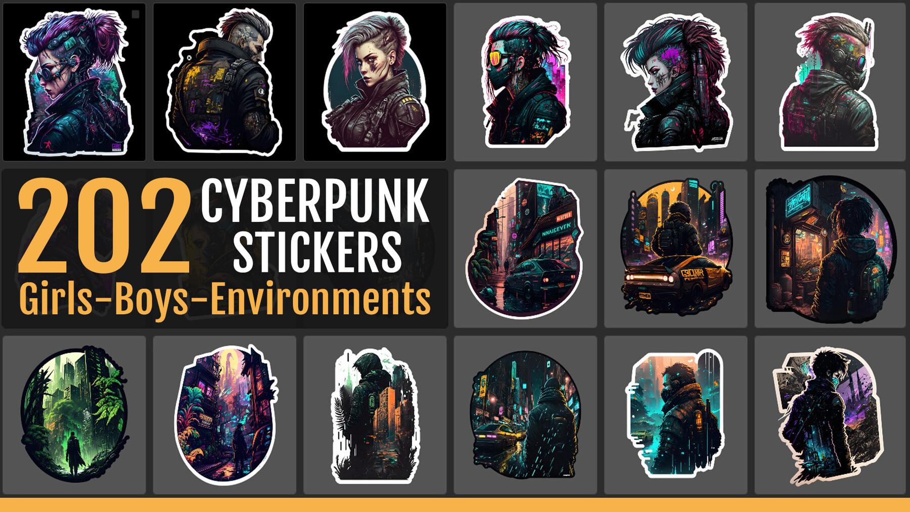 ArtStation - 202 Cyberpunk Stickers | Artworks
