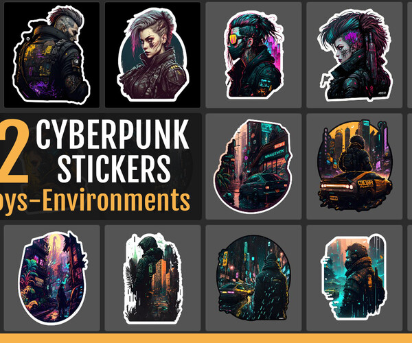ArtStation - 202 Cyberpunk Stickers | Artworks