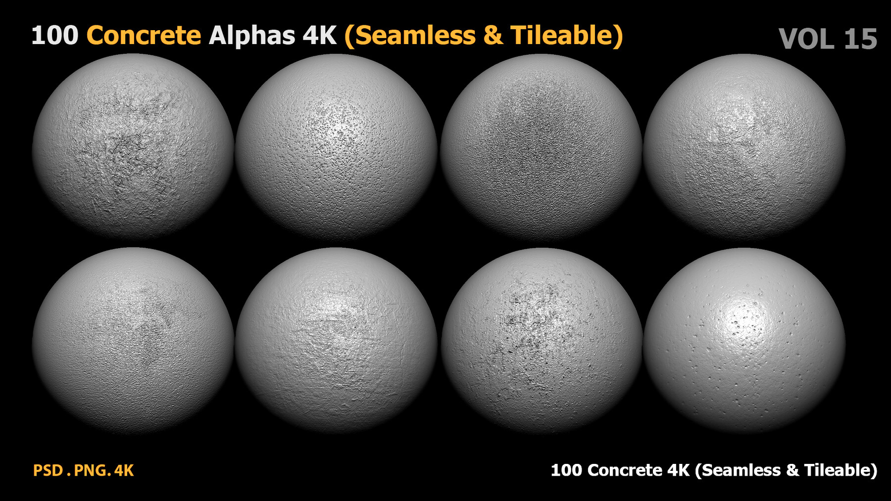 ArtStation - 100 Concrete Alphas 4K (Seamless & Tileable) VOL 15 | Brushes