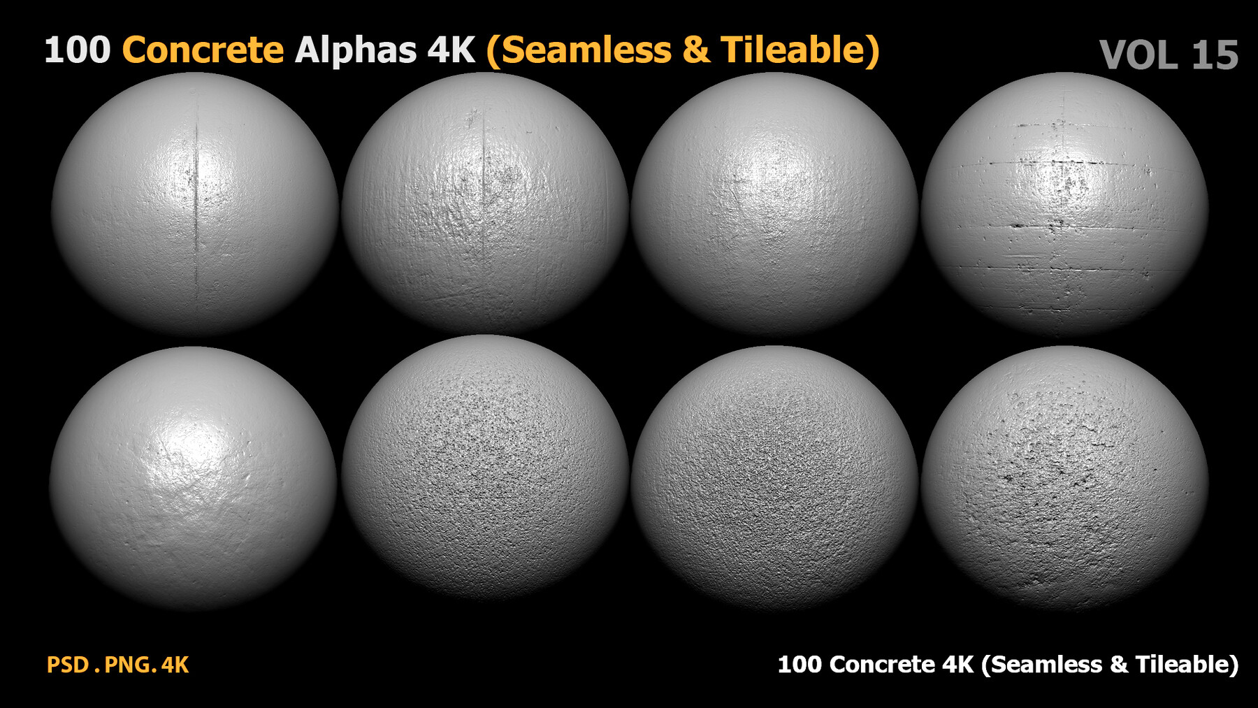 ArtStation - 100 Concrete Alphas 4K (Seamless & Tileable) VOL 15 | Brushes