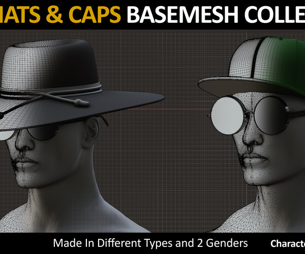 ArtStation - 100+ HATS AND CAPS BASEMESH COLLECTION | Game Assets