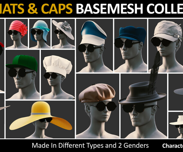 ArtStation - 100+ HATS AND CAPS BASEMESH COLLECTION | Game Assets