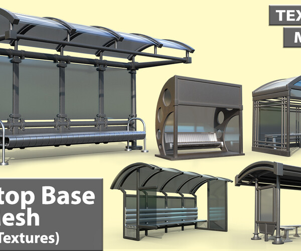 ArtStation - 13 Bus Stop Base Mesh with UVs and Textures Vol 2 | Game ...
