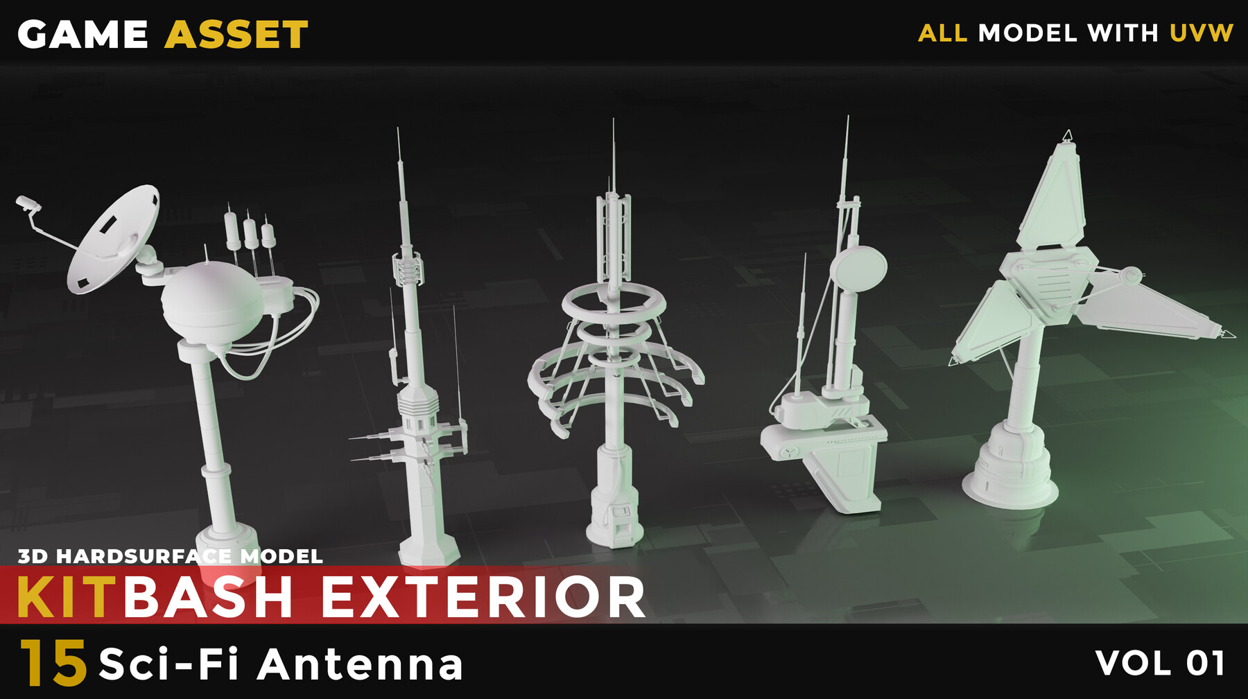 ArtStation - 15 SCI-FI ANTENNA VOL 01 | Game Assets