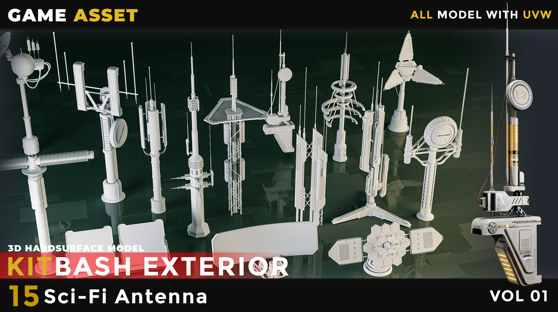 ArtStation - 15 SCI-FI ANTENNA VOL 01 | Game Assets