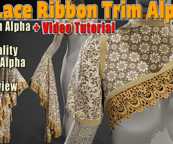 ArtStation - 200 Lace Ribbon Trim Alpha+ 4K + PSD + Video Tutorial Vol ...